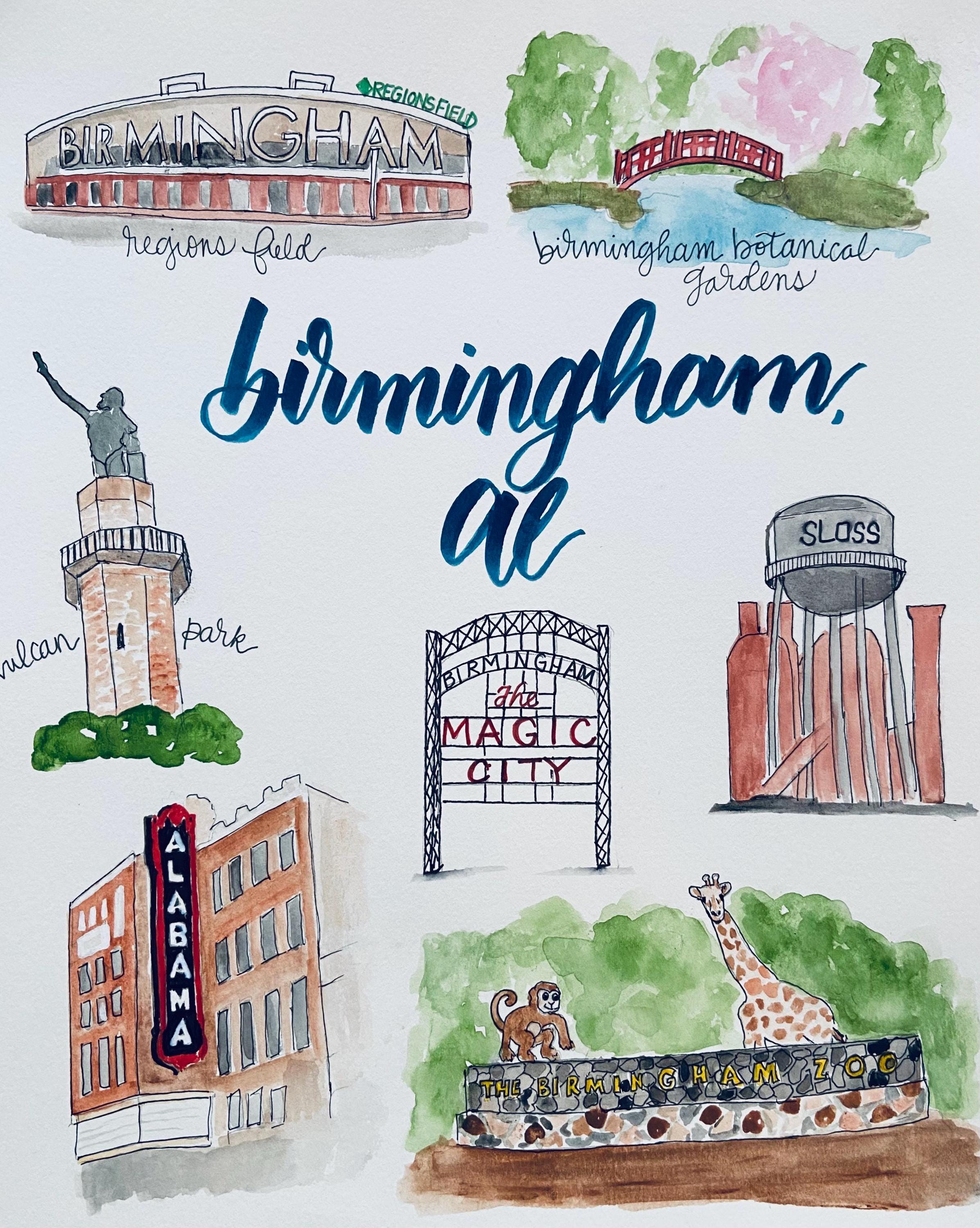 Birmingham 11x14 Print of Original Watercolor - Etsy