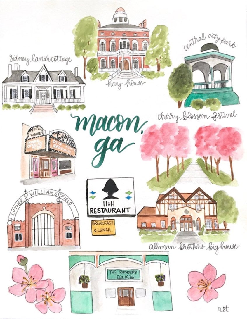 Macon, Georgia Landmarks 11x14 Print of Original Watercolor - Etsy