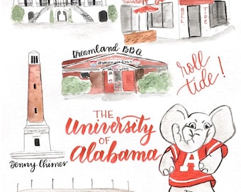 University of Alabama 11x14 Print of Original Watercolor - Etsy