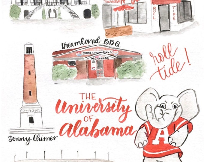 University of Alabama 11x14 Print of Original Watercolor - Etsy