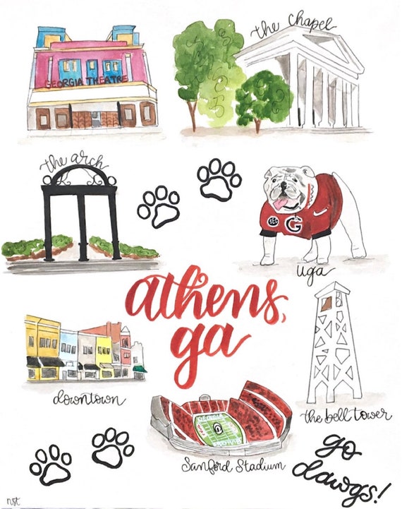 University of Georgia 11x14 Print of Original Watercolor | Etsy