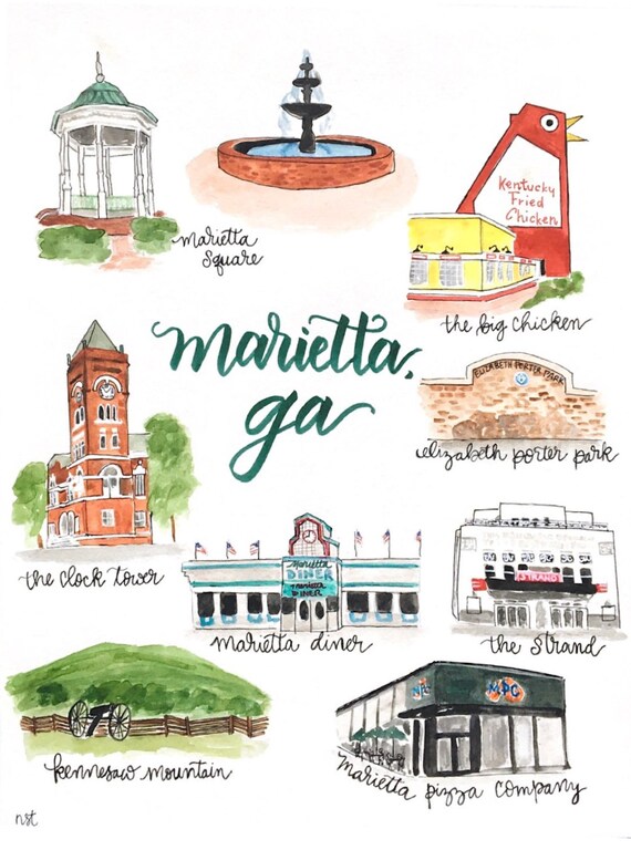 Marietta Georgia Landmarks 11x14 Print of Original Watercolor - Etsy