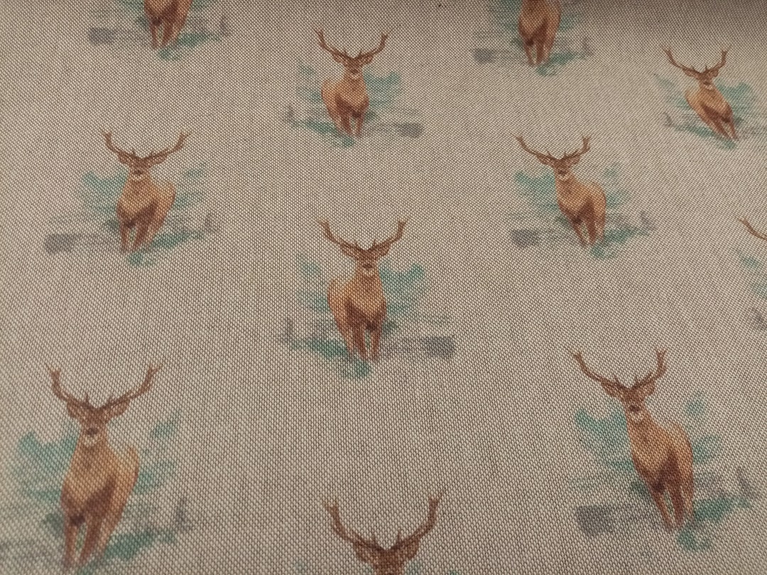 Fabric Remnant Stag Deer Print Fabric, Beige Linen Look - Etsy