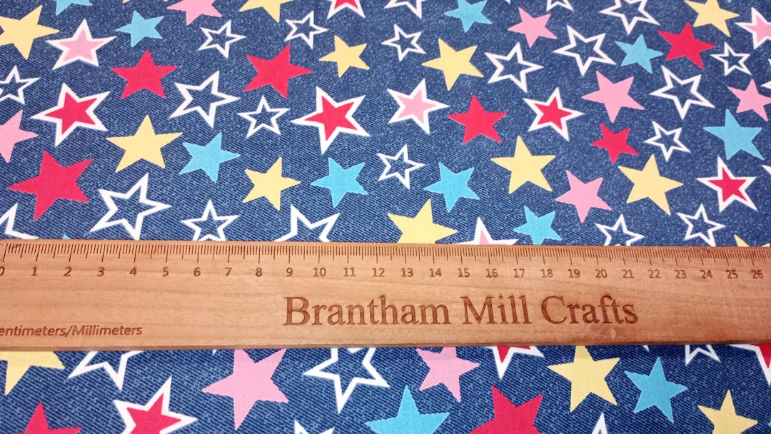 Rose & Hubble Blue Star Print Fabric, 110cm Width, 100% Cotton Poplin ...