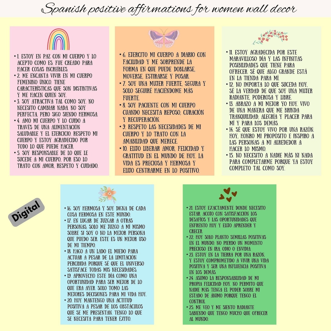 Spanish Affirmation Cards for Women: Positive Daily Mantras (digital ...