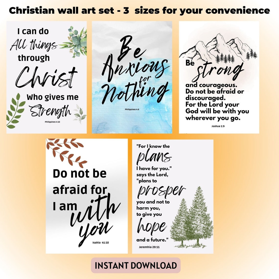 Christian Wall Art Set, Bible Verse Cards Printable, Scripture Wall Art ...