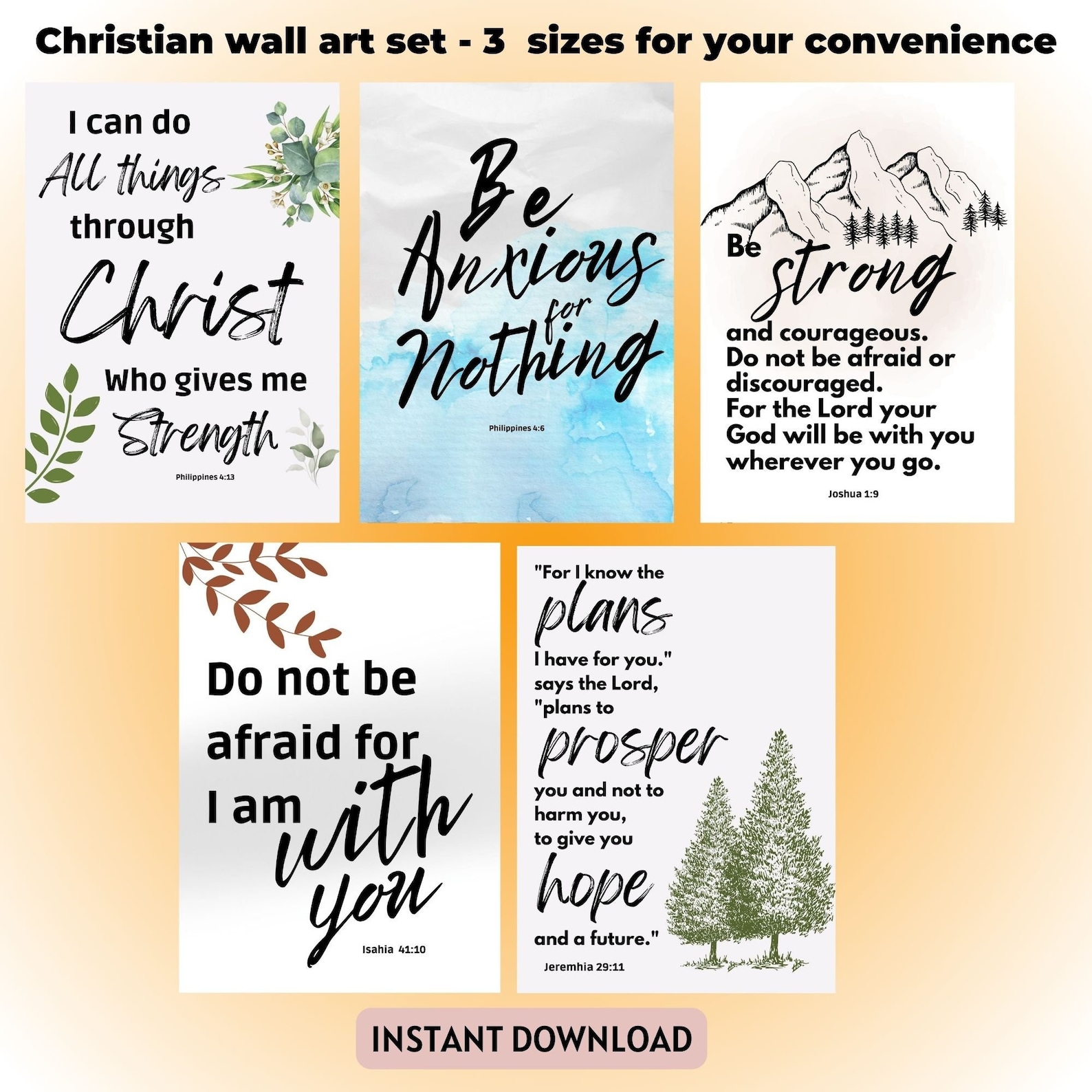 Christian Wall Art Set, Bible Verse Cards Printable, Scripture Wall Art ...