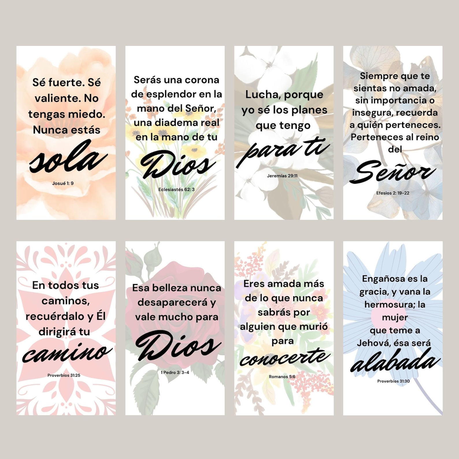 Tarjetas con versículos bíblicos en español: Afirmaciones para mujeres ...
