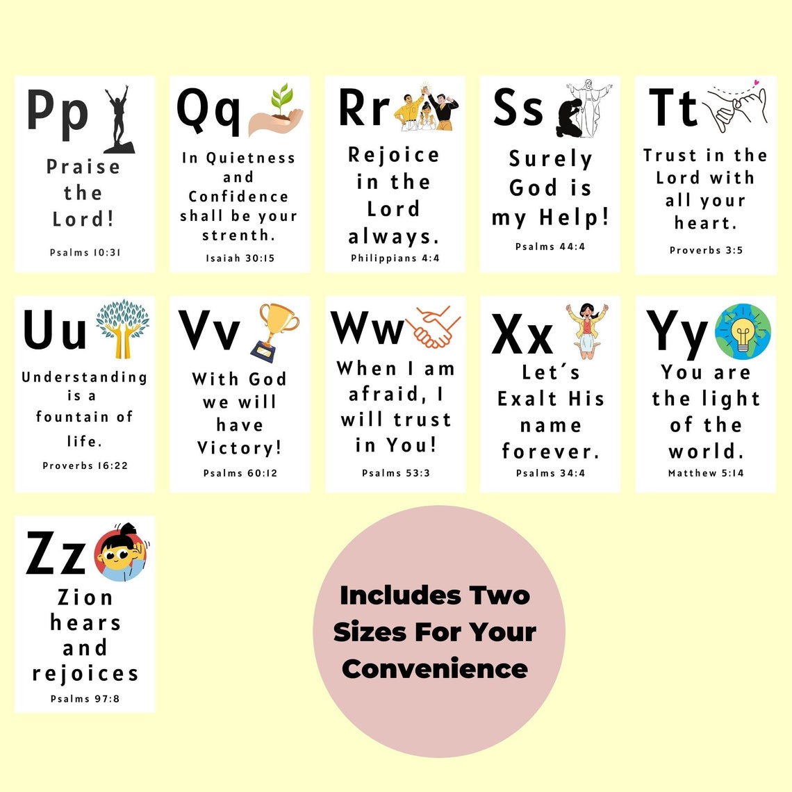 Bible Verse Cards for Children, A to Z Bible Kids Room Printable, Bible ...