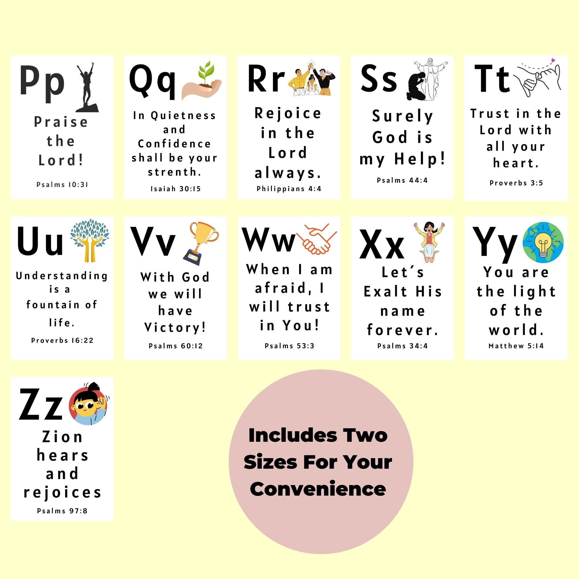 Bible Verse Cards for Children, A to Z Bible Kids Room Printable, Bible ...