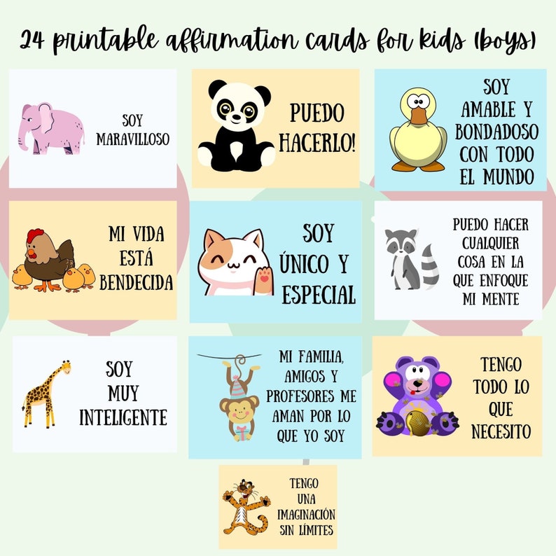 Spanish Affirmation Cards for Kids boys Affirmations for | Etsy