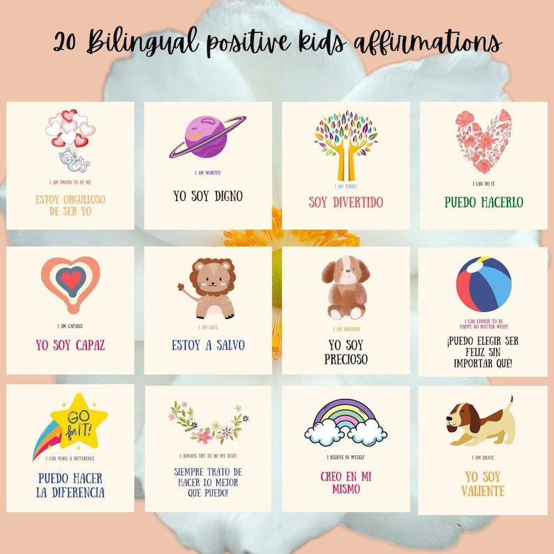 Bilingual Affirmations for Kids, Spanish Affirmation Cards for Kids ...