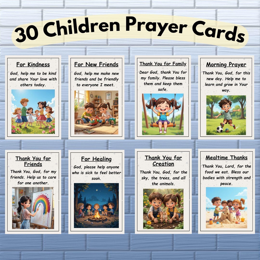 Prayer Cards for Kids Emotions, Children Praying Wall Art, Morning ...