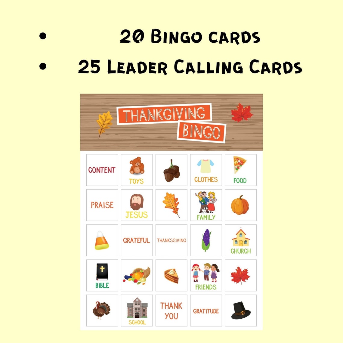 Thanksgiving Bingo Cards, Bible Game for Kids (digital Download) - Etsy