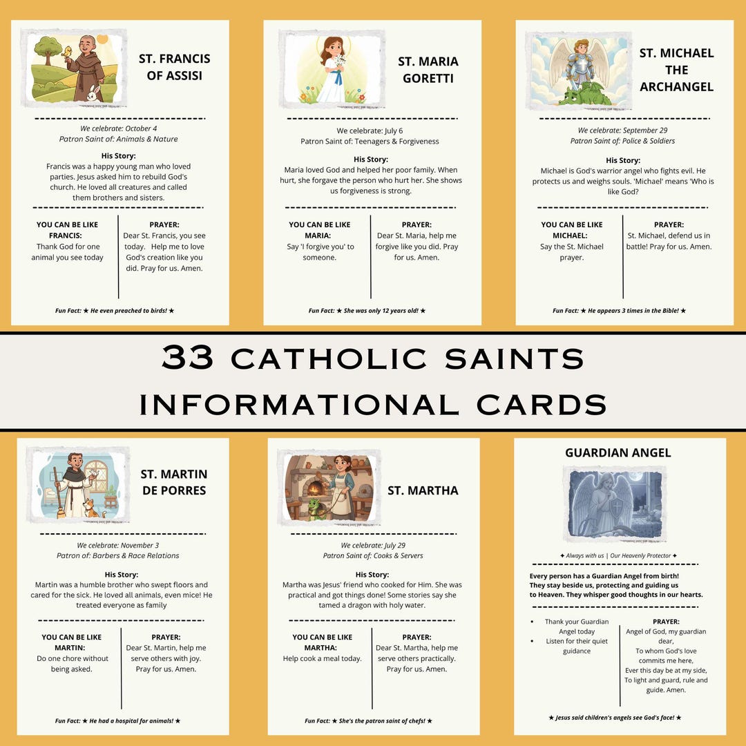 Catholic Saints Cards for Kids | Prayers & Biographies (homeschool ...