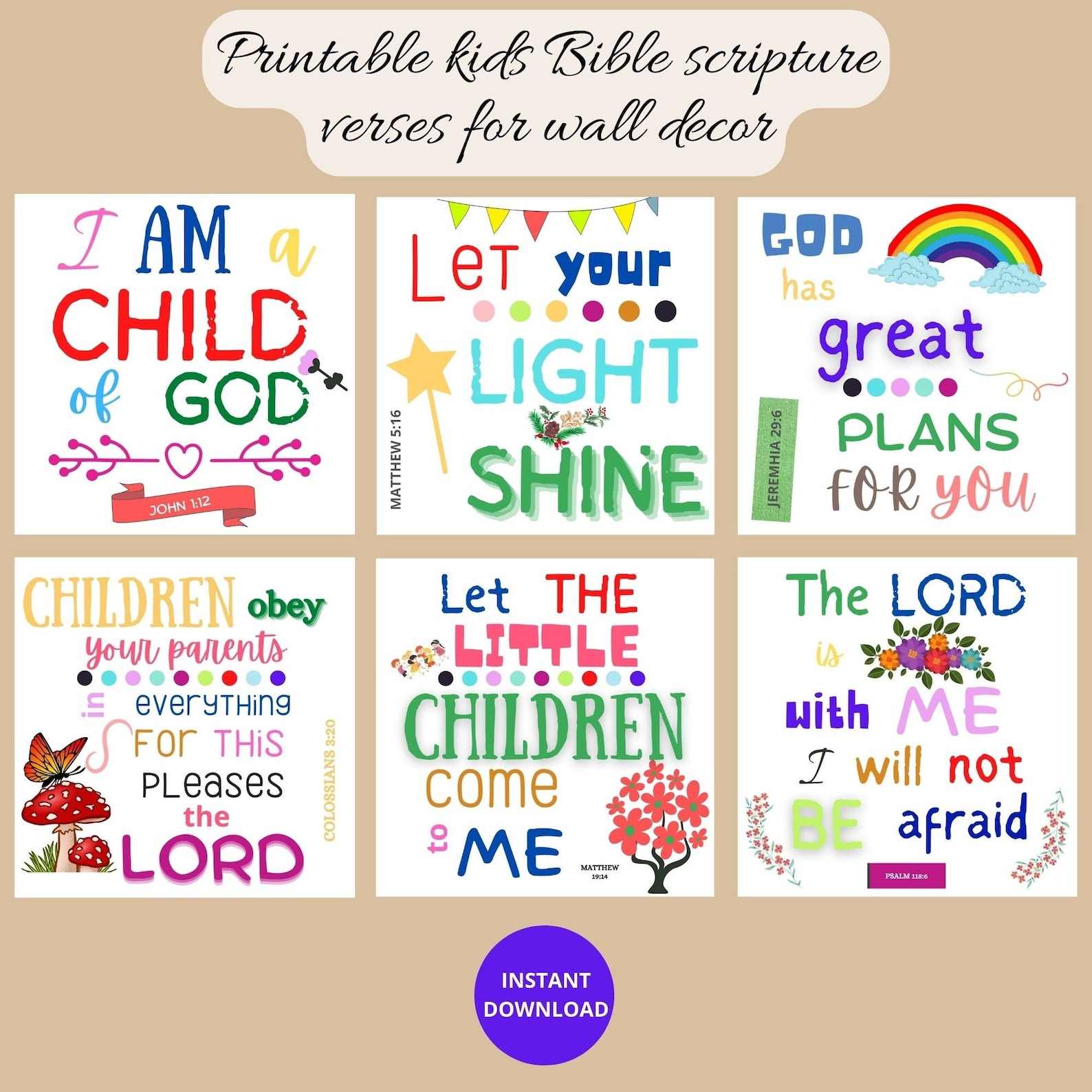 Kids Bible Affirmations Printable Bible Verses for Children Christian ...
