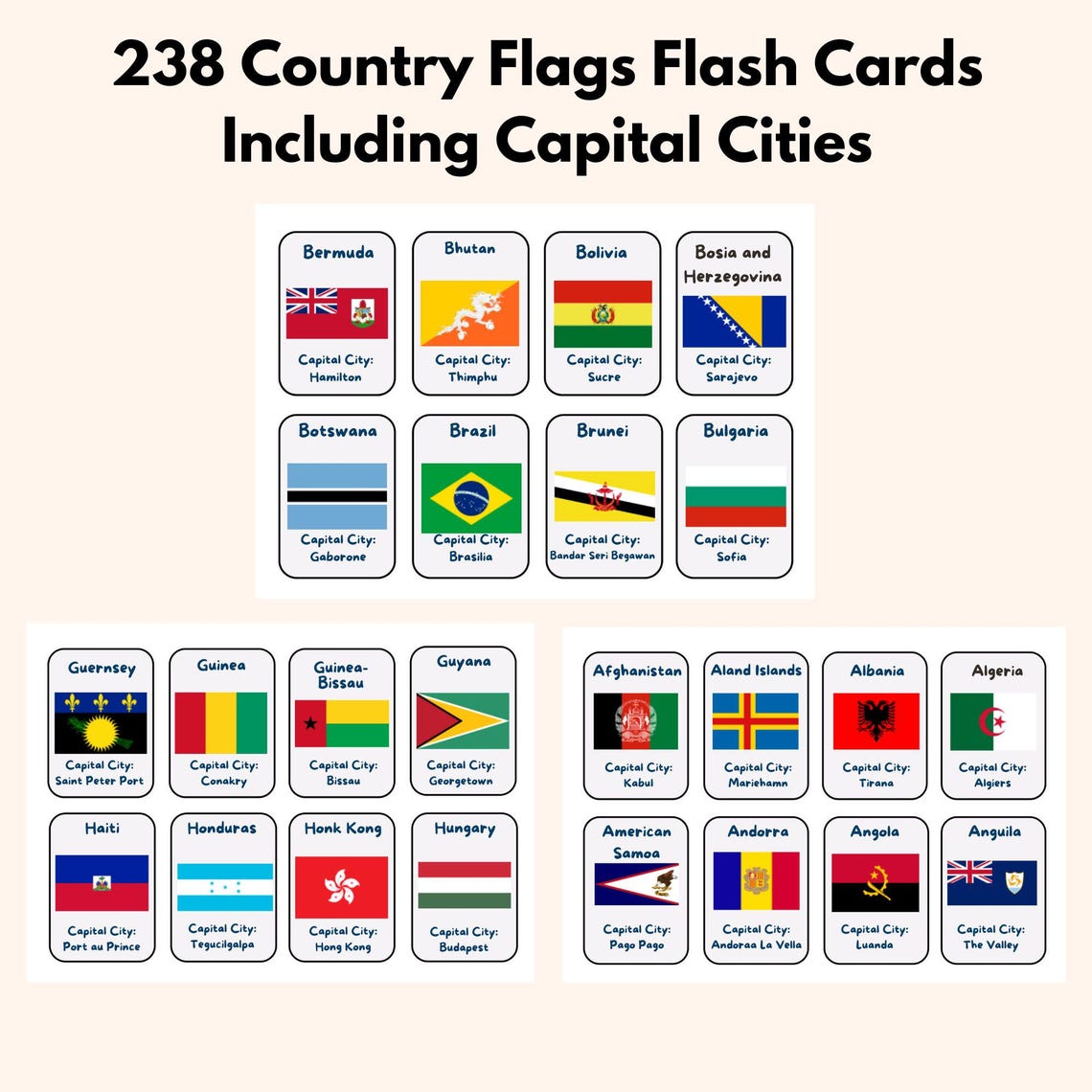 Flash Cards for Kids Flags, Country Flags, Digital, Printable, Capital ...