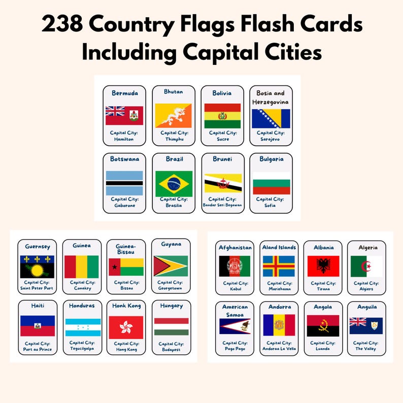 Flash Cards for Kids Flags, Country Flags, Digital, Printable, Capital ...