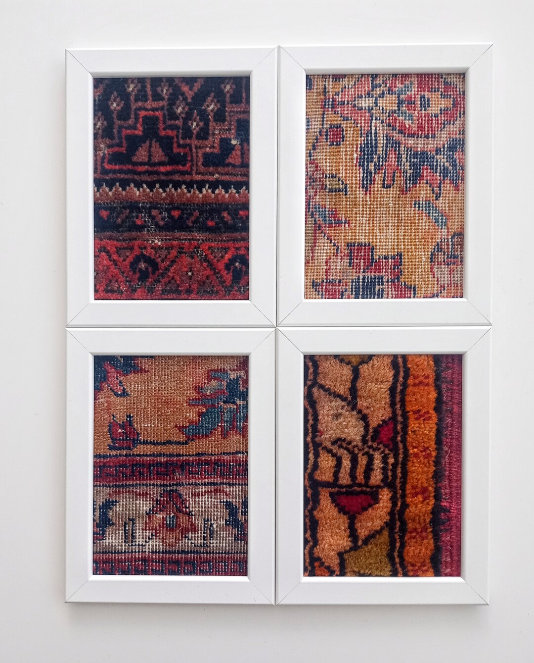 Vintage Framed Rug,set of 4 Wall Decor,textile Wall Decor,vintage Rug ...