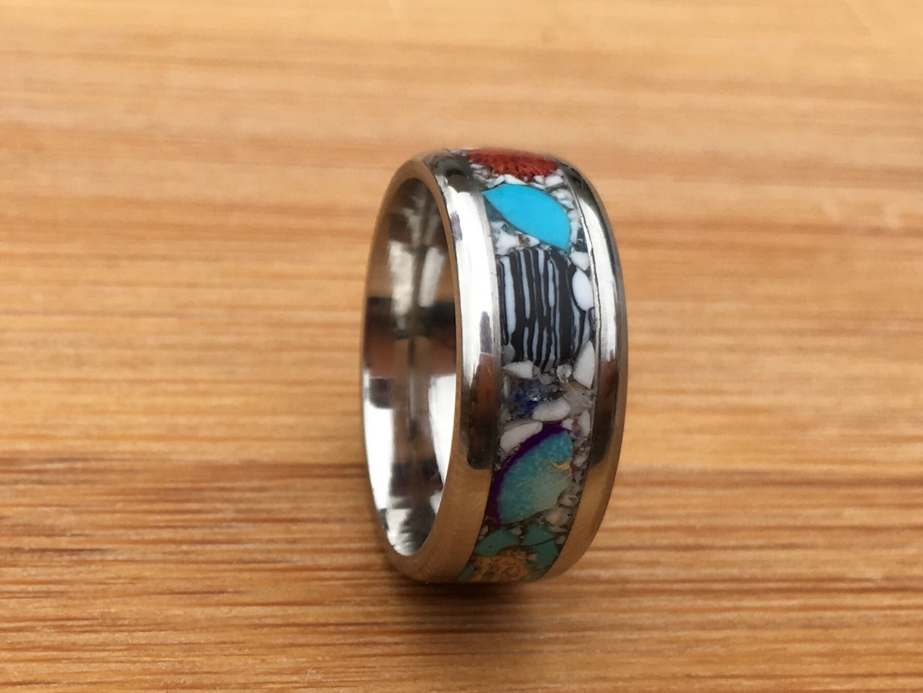 Natural Stone Stainless Steel Ring, Wedding Band, Engagement Ring ...