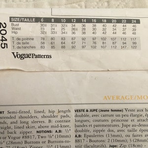 Vogue 2045 1990s Vintage Sewing Pattern Size 8-10-12 Geoffrey Been Suit ...