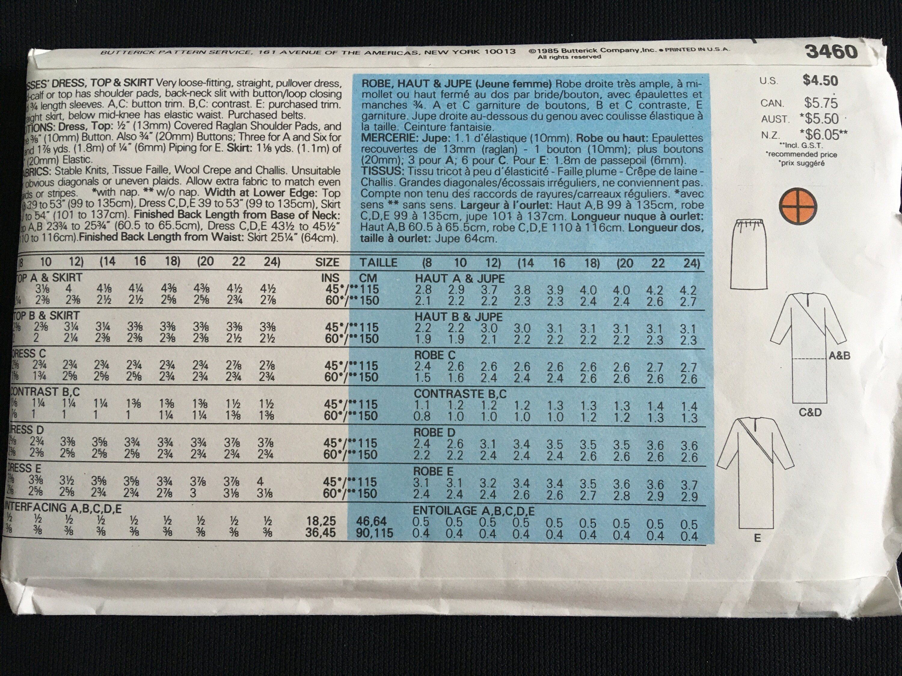 Butterick 3460 1980s Vintage Sewing Pattern Size 20-24 Bust 42-46 ...