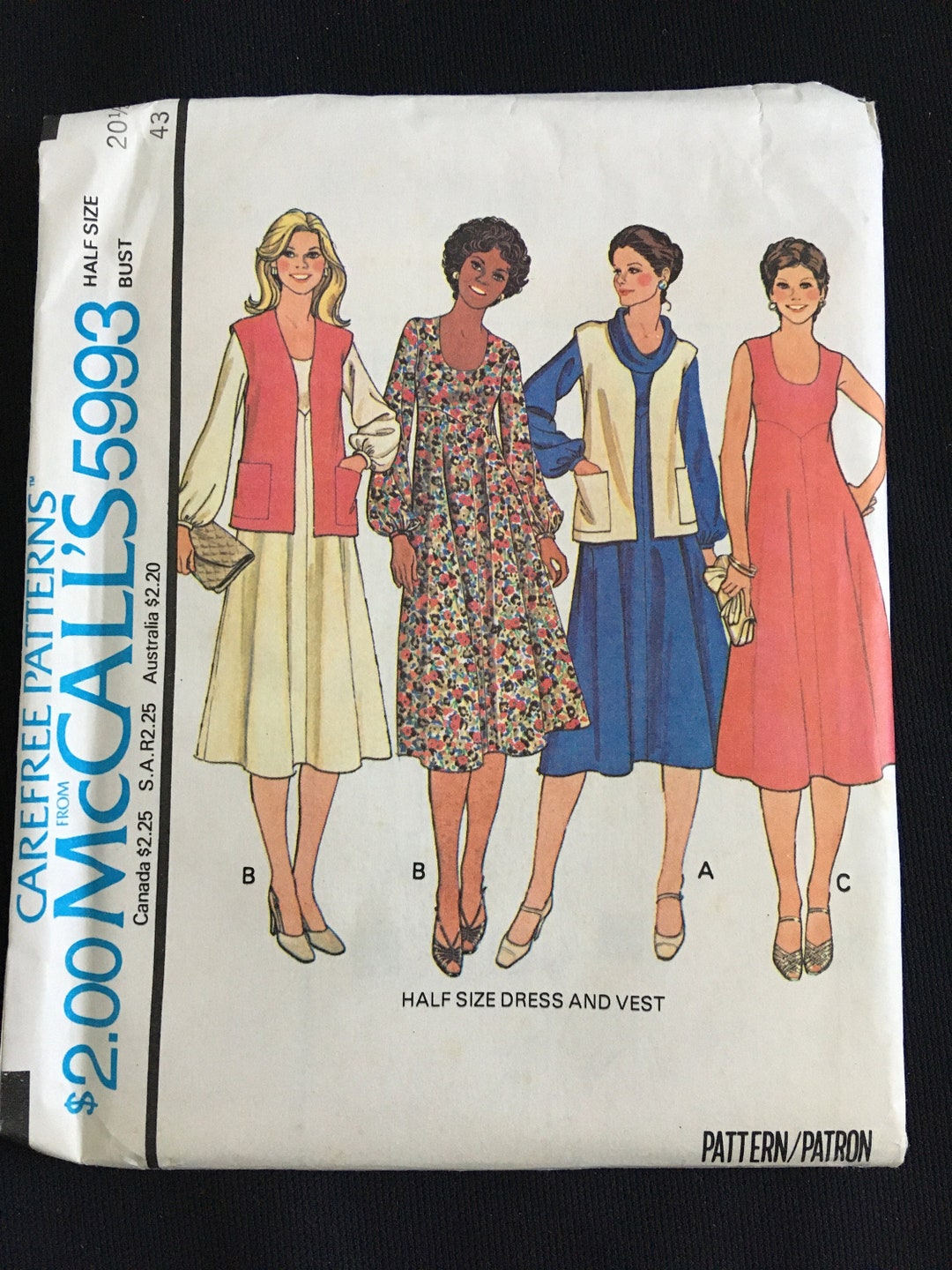 Mccalls 5993 1970s Vintage Sewing Pattern Half Size 20.5 Bust 43" High ...