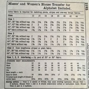 Simplicity 2195 1950s Vintage Sewing Pattern Complete Monogram Blouse ...
