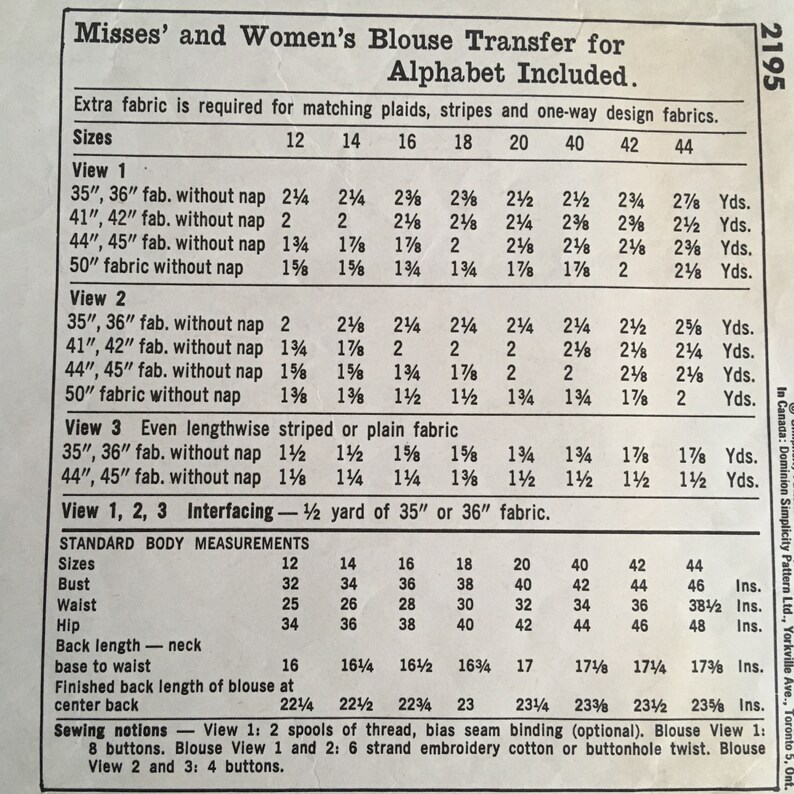 Simplicity 2195 1950s Vintage Sewing Pattern Complete Monogram Blouse ...