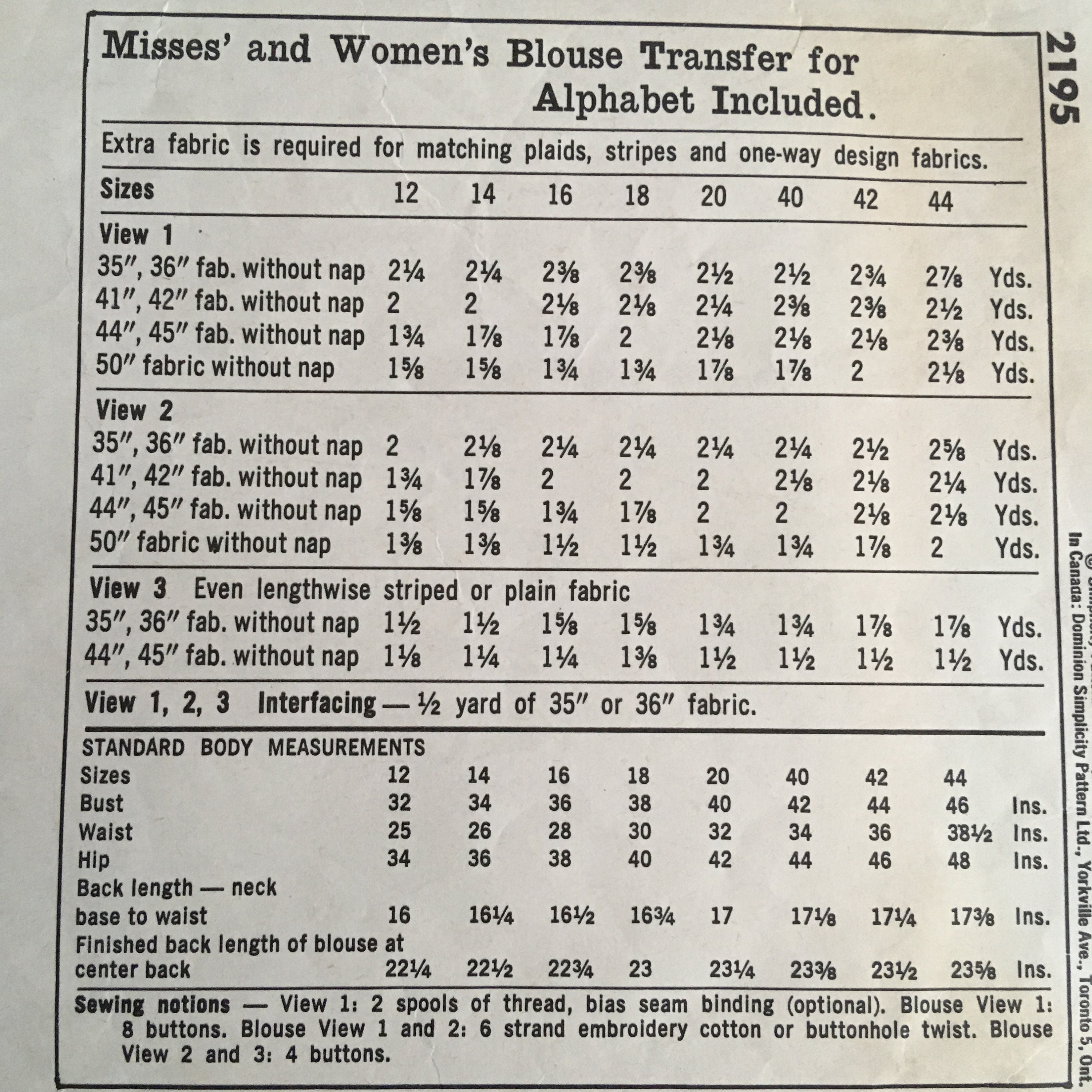 Simplicity 2195 1950s Vintage Sewing Pattern Complete Monogram Blouse ...