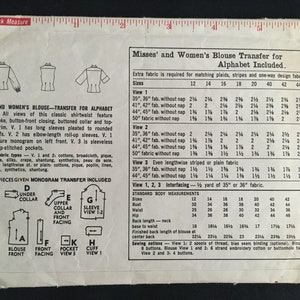 Simplicity 2195 1950s Vintage Sewing Pattern Complete Monogram Blouse ...