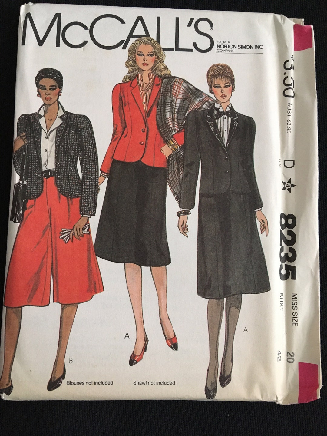 Mccalls 8235 1980s Vintage Sewing Pattern Sz 20 Bust 42" Jacket Skirt ...