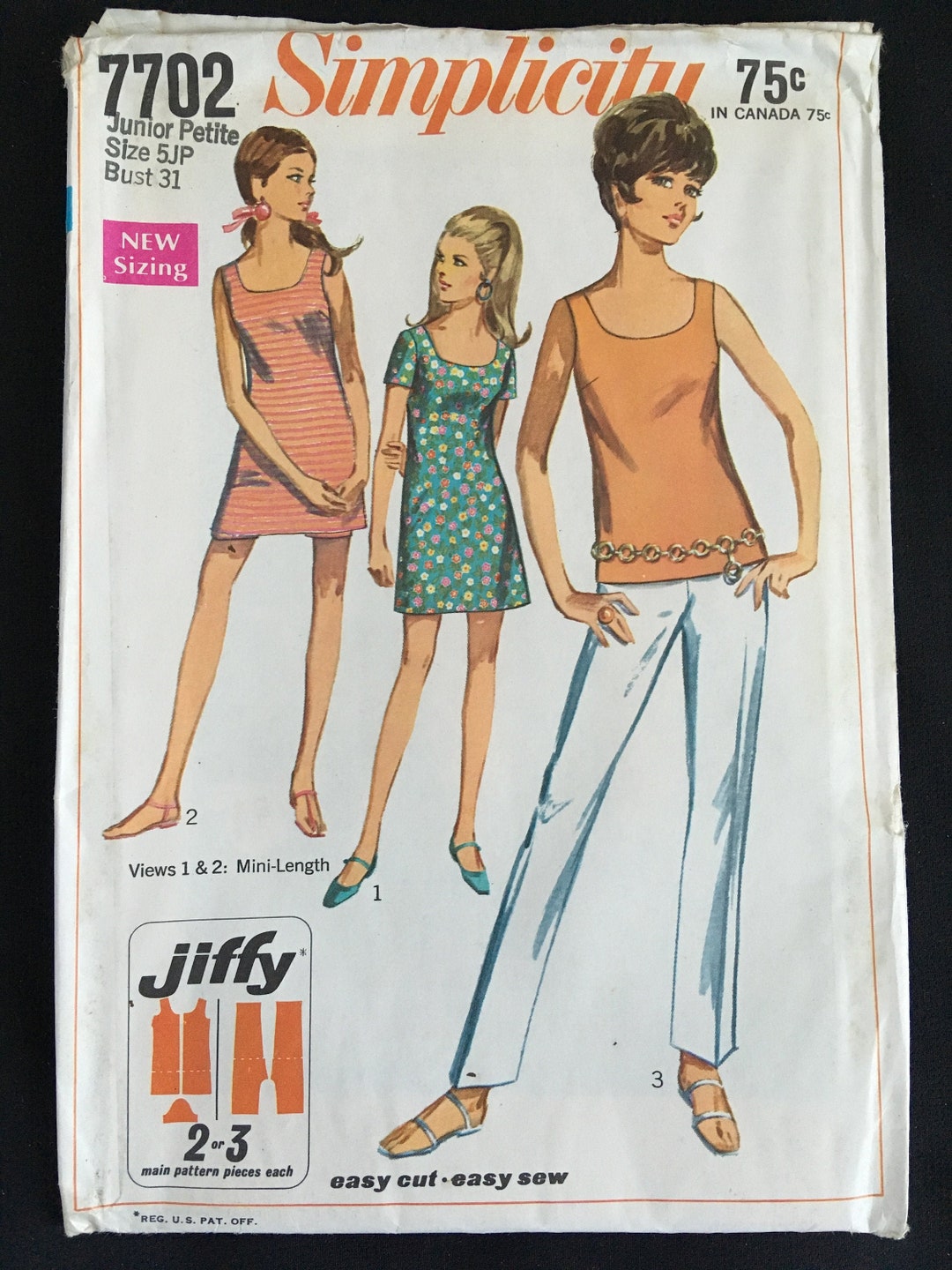 Simplicity 7702 1960s Vintage Sewing Pattern Junior Petite 5JP Bust 31 ...