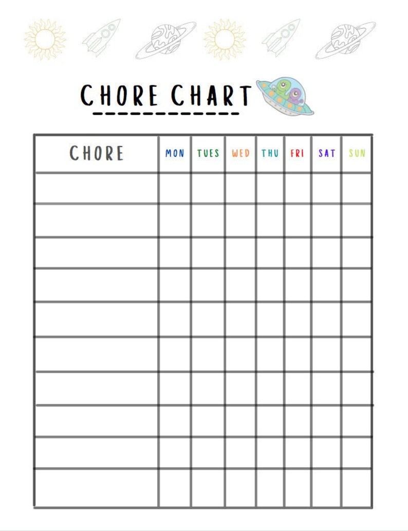 Kids Space Chore Chart Chore Chart for Kids - Etsy