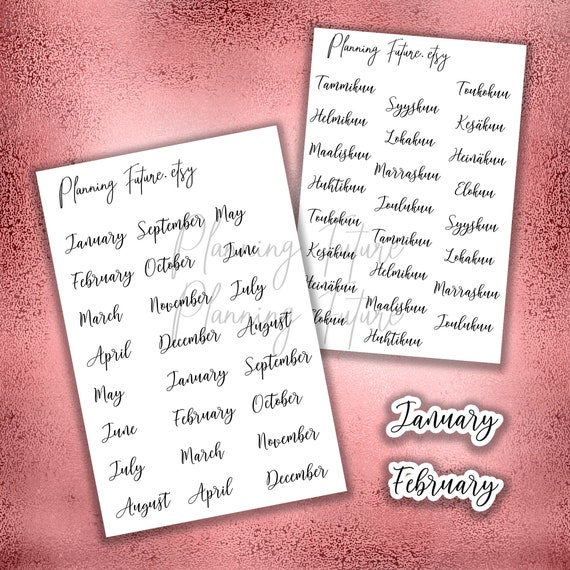 Month Stickers CLEAR MATTE or GLOSSY Planner Stickers Bullet | Etsy