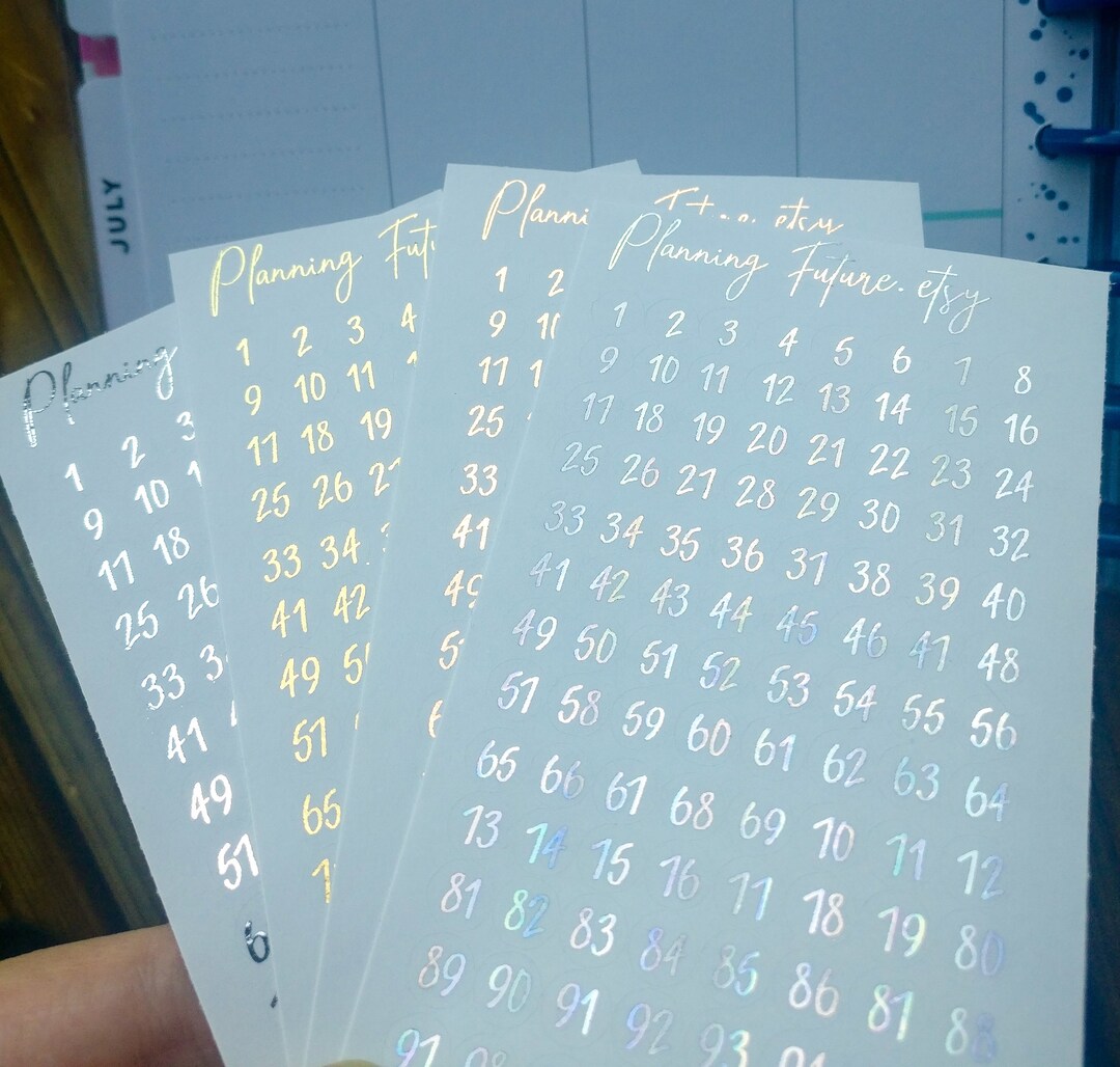 Foiled Small Number Stickers 1-100 , Planner Stickers, Journaling ...