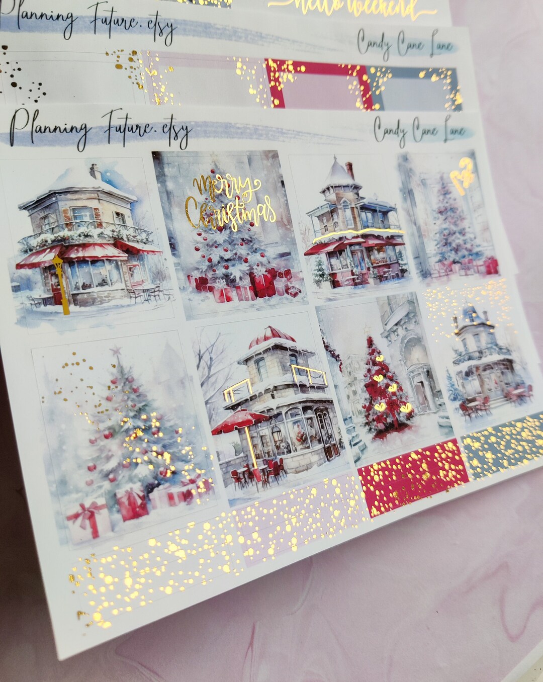 Candy Cane Lane Gold Foiled Sticker Kit Planner Stickers: Journal ...