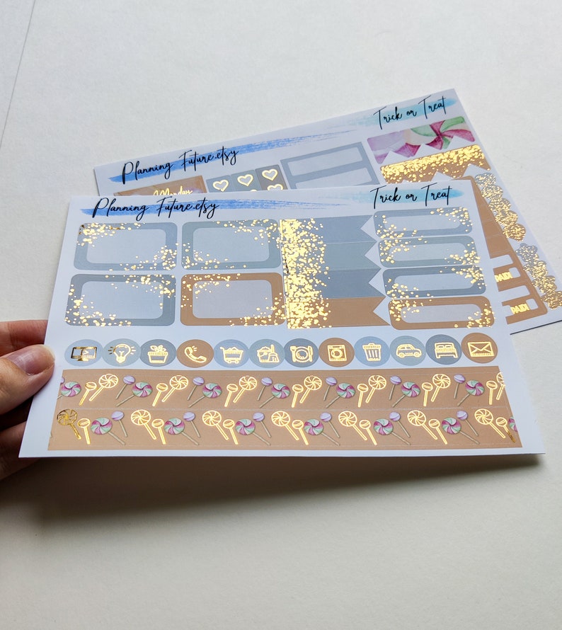 Trick or Treat Gold Foiled Sticker Kit Planner Stickers: Halloween ...