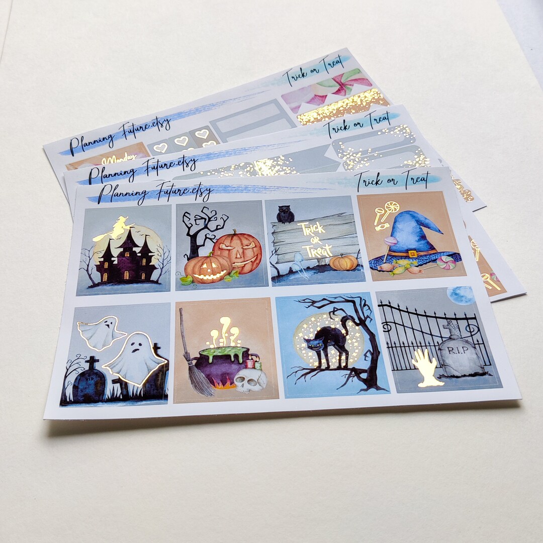 Trick or Treat Gold Foiled Sticker Kit Planner Stickers: Halloween ...