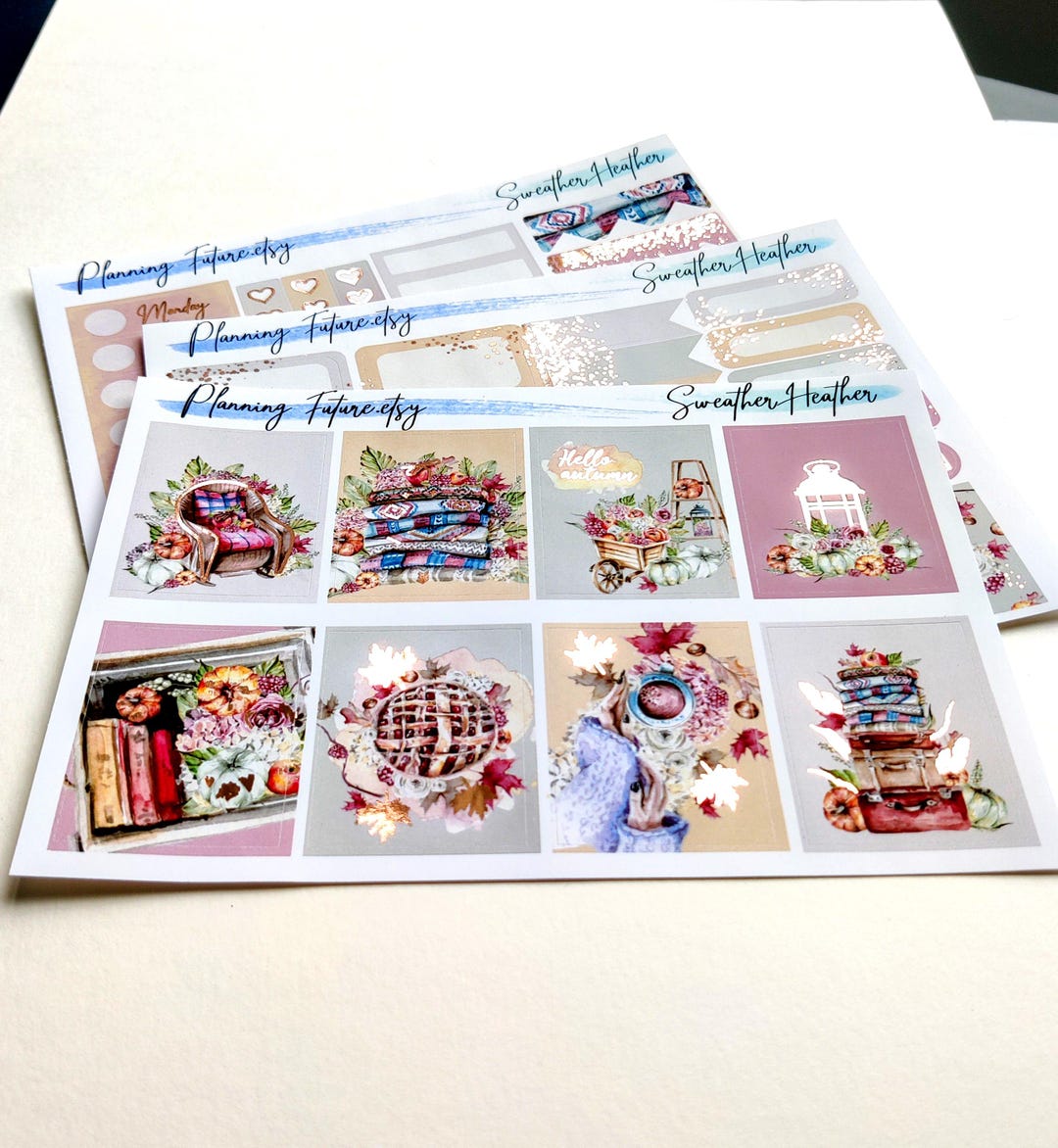 Sweater Heather Rose Gold Foiled Sticker Kit Planner Stickers: Autumn ...