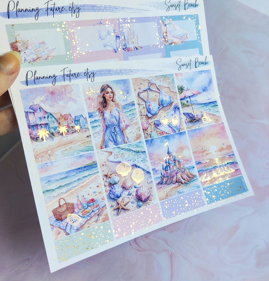 Sunset Beach Gold | Foiled Sticker Kit | Planner Stickers: Journal ...