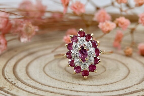 Pre-owned Ruby and Diamond Marquise Cluster Ring | 40… - Gem