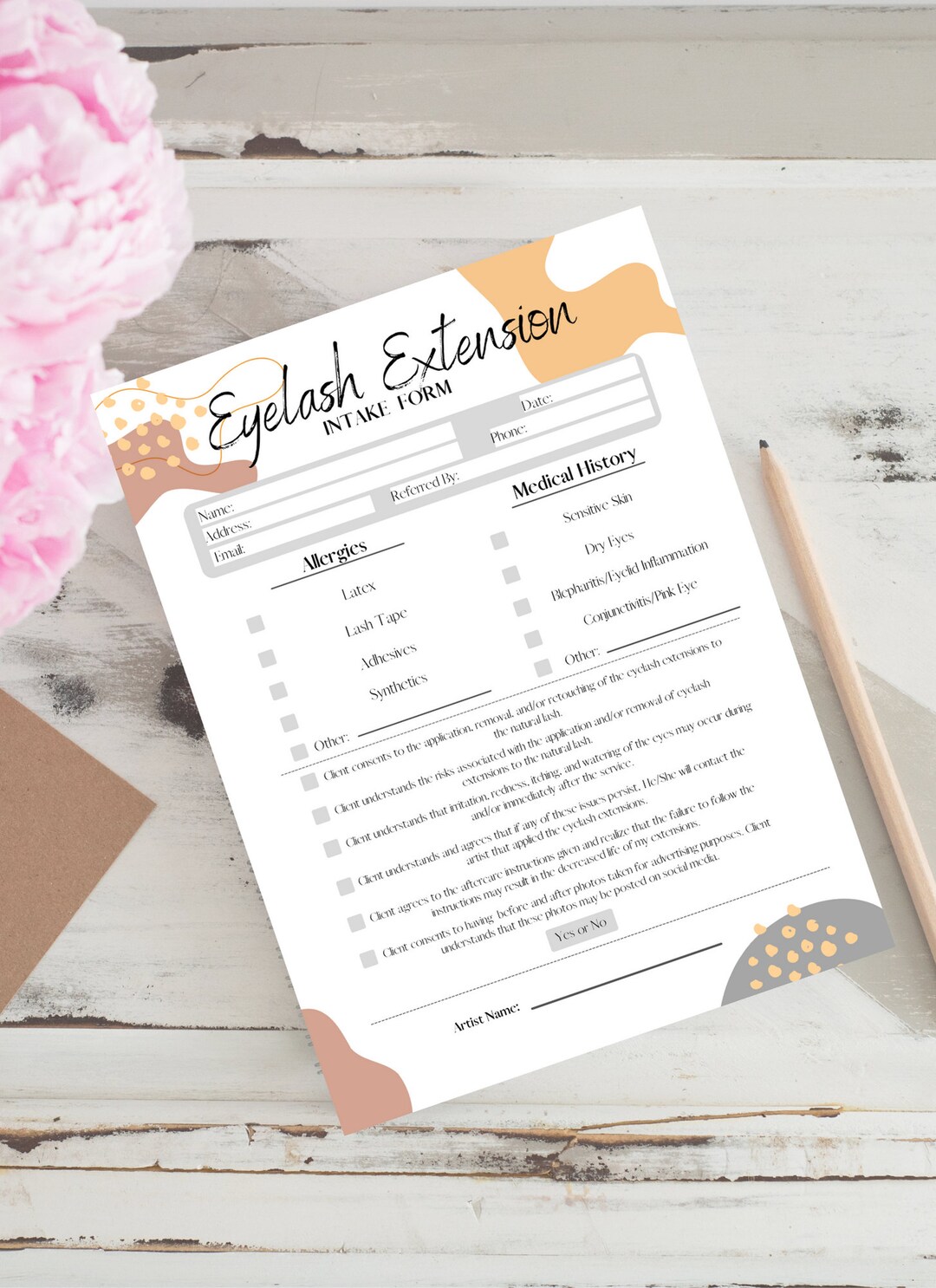 Digital- Eyelash Extension INTAKE Form-downloadable File- Lash Artist ...