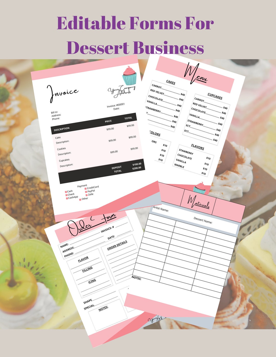 Cake Order Forms- Editable/downloadable Files-cake Company/business ...