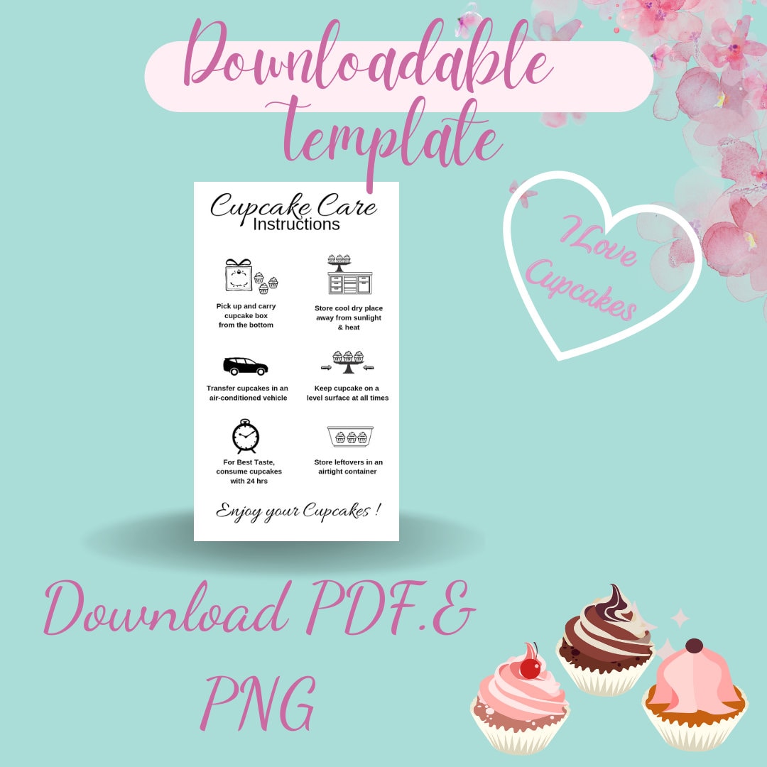 Cupcake Care Card for Homemade Baking/cake Businesses- Baker- Cake ...