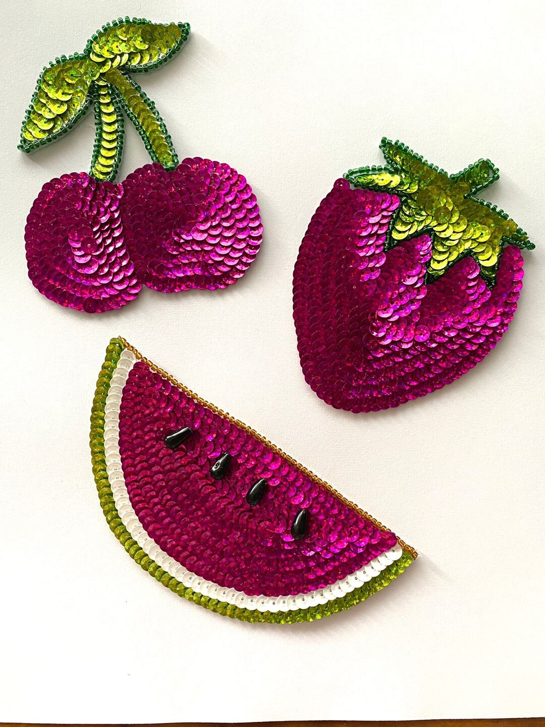 Sequin Fruit Patches, Watermelon Cherry and Strawberry Applique, Fruit ...