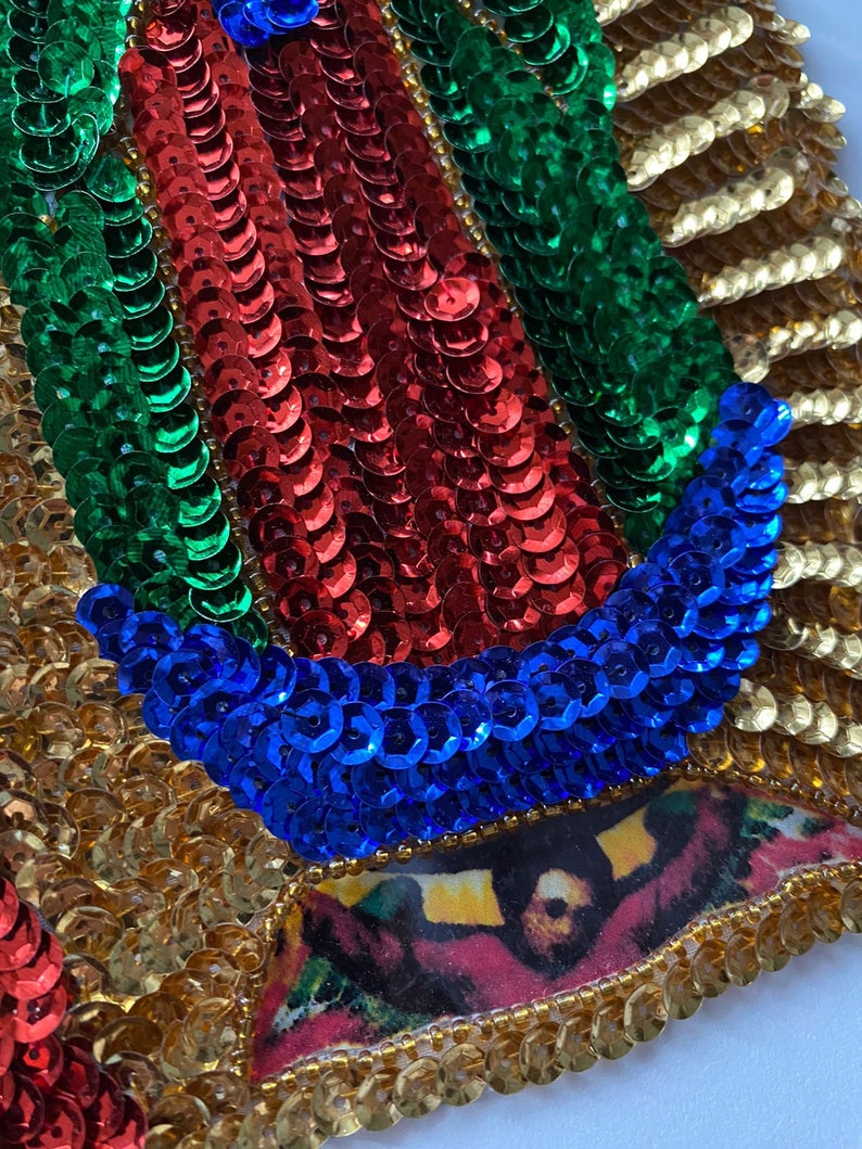 Virgin of Guadalupe With Mexico Flag in Sequins, Mexican Flag and Virgin Sequin Embroidered ...