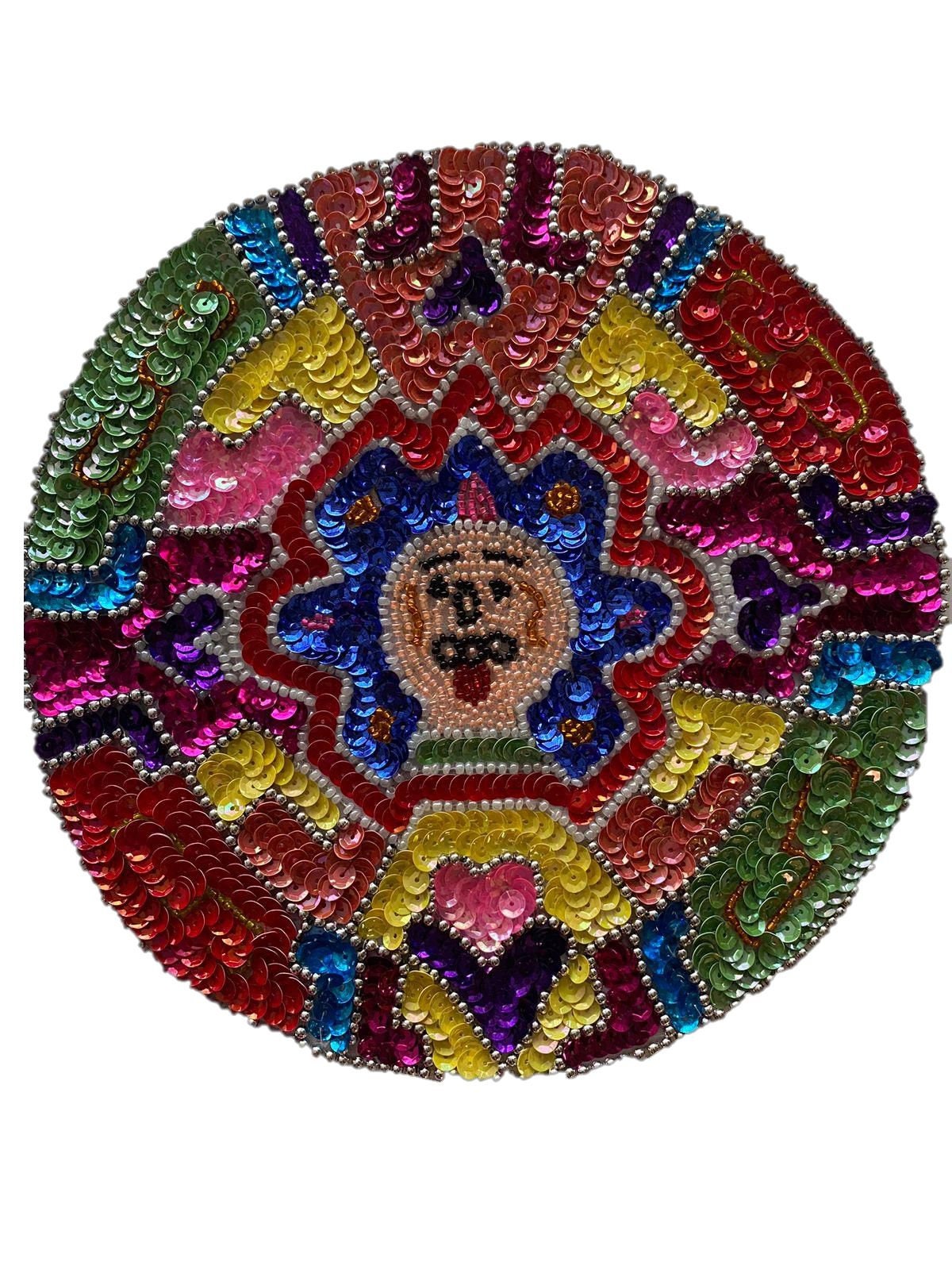 Aztec Calendar Sequin Embroidered Patch, Mexican Aztec Calendar Sequin ...