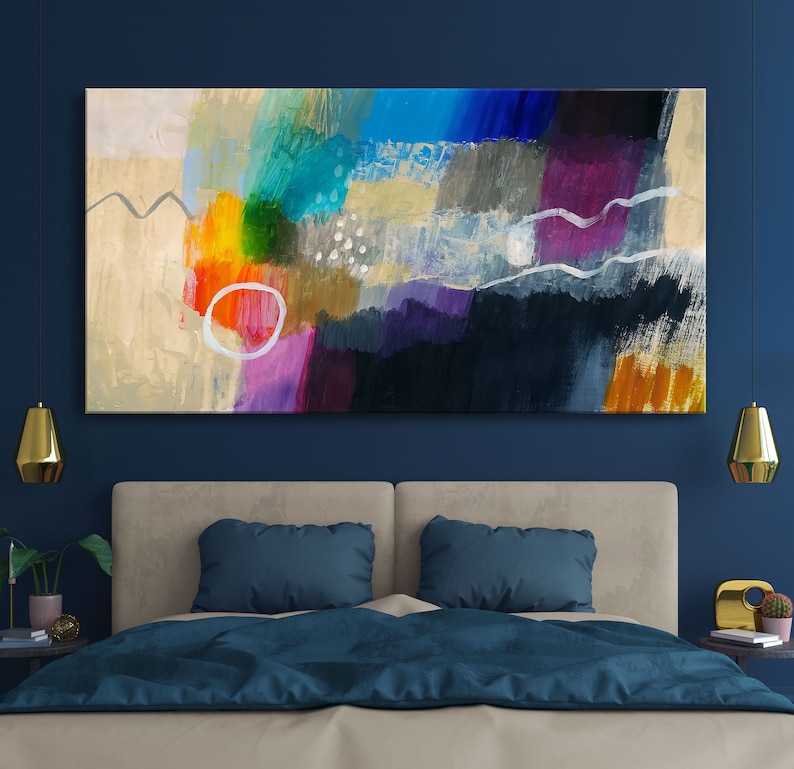 Long Wall Art Canvas Bedroom Wall Decor Over the Bed Large | Etsy