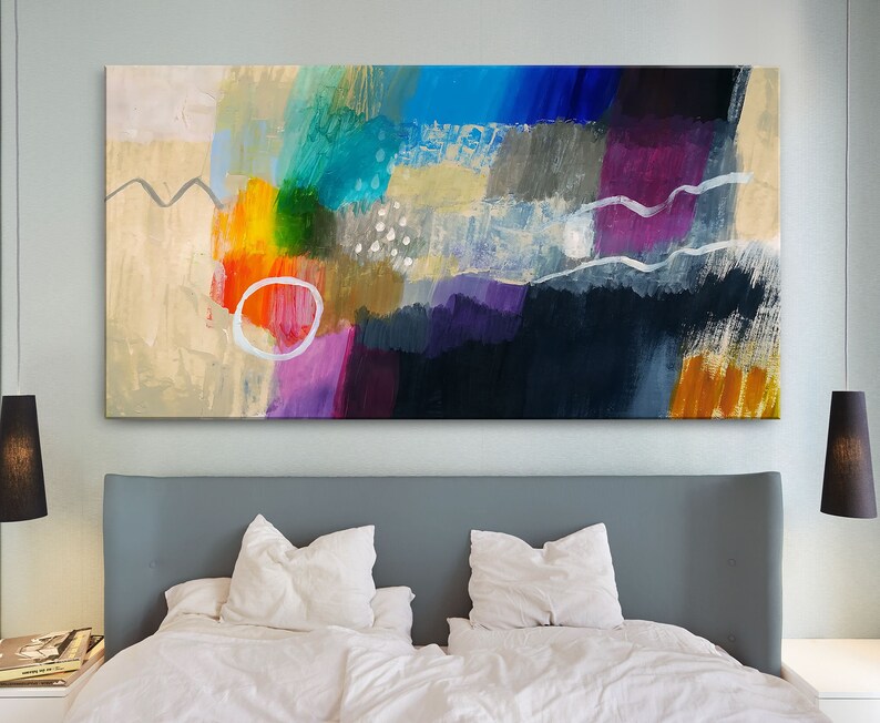 Long Wall Art Canvas Bedroom Wall Decor Over the Bed Large | Etsy